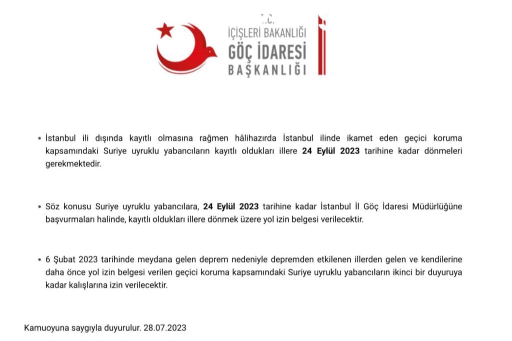 Göç İdaresi Başkanlığı, İstanbul'daki Suriyeliler için tarih verdi: Son ... Göç İdaresi Başkanlığı, İstanbul'daki Suriyeliler için tarih verdi: Son ...